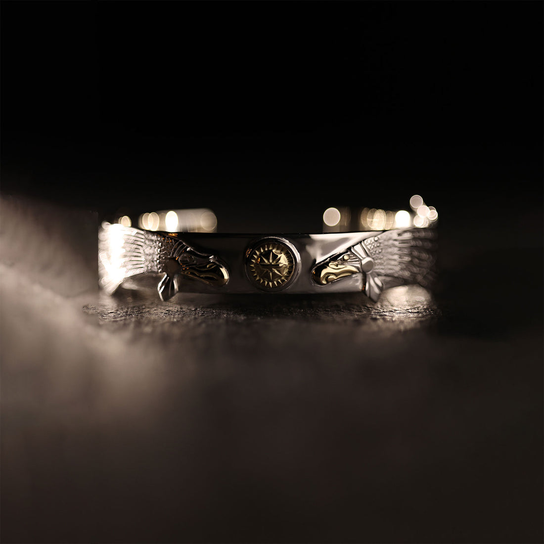 限定品 “イーグルインディアン”ダブルプレート平打ちバングル〜白頭鷲シリーズ〜 SPメタル付き SV×K18×PT TYPE 雄鷲×雌鷲モデ ...